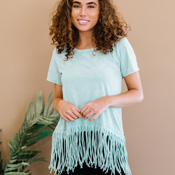 BiBi | Tops | Bibi Empowering Expression Mineral Wash Fringe Tee | Poshmark